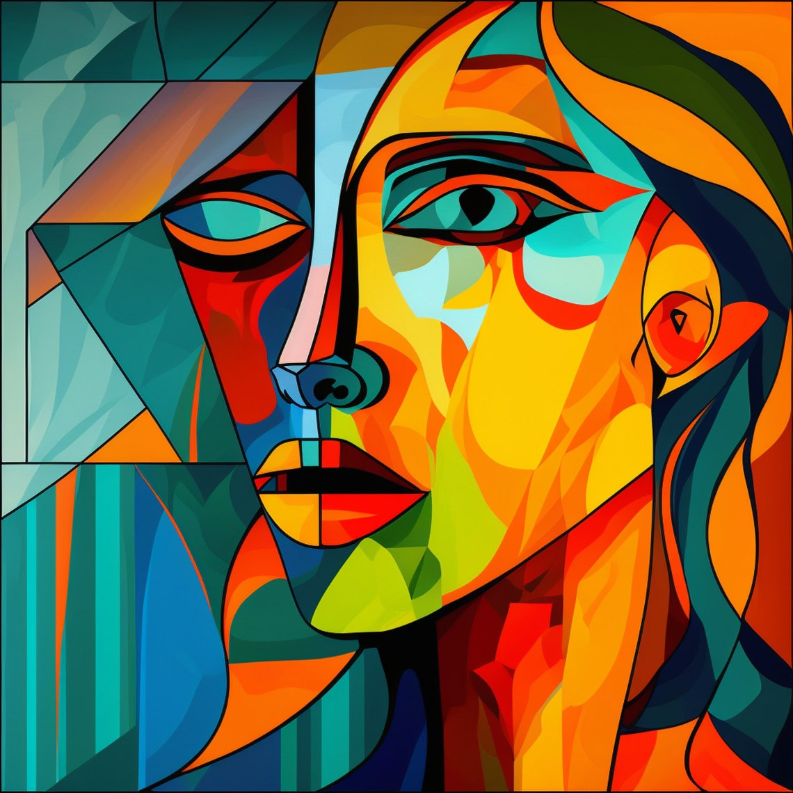 Abstract Cubism Digital Art Downloadable Printable Wall Art, PNG Format ...