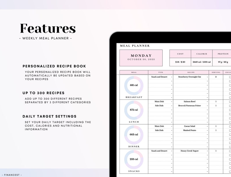 Weekly Meal Planner and Automated Grocery List, Meal Planner Google ...