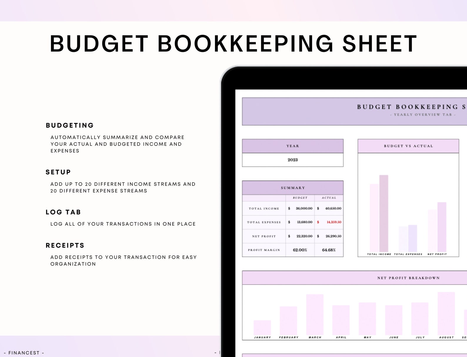 Purple Small Business Spreadsheet Bundle, Easy Bookkeeping, Product ...