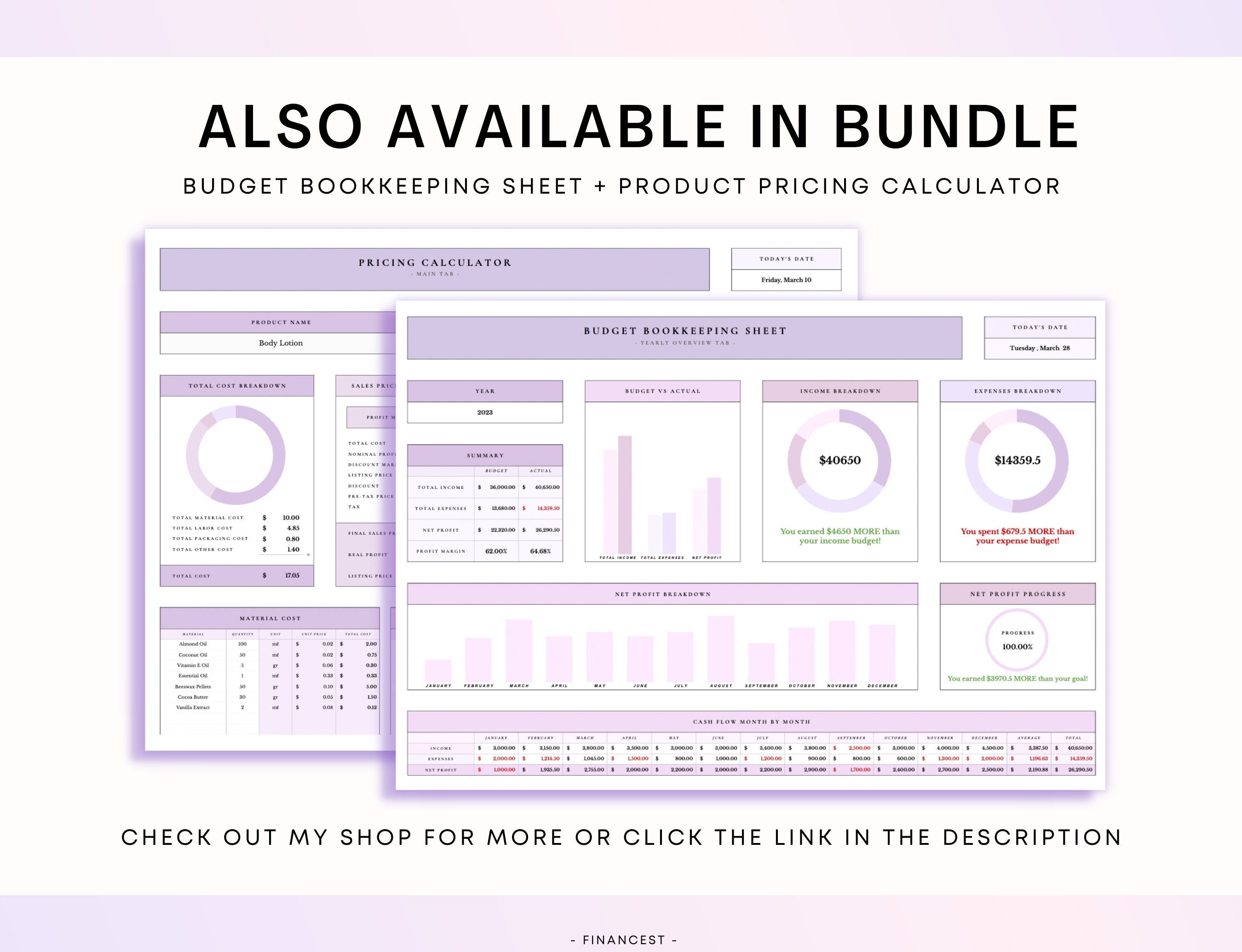 Purple Product Pricing Calculator, Pricing Template, Business Sheet ...