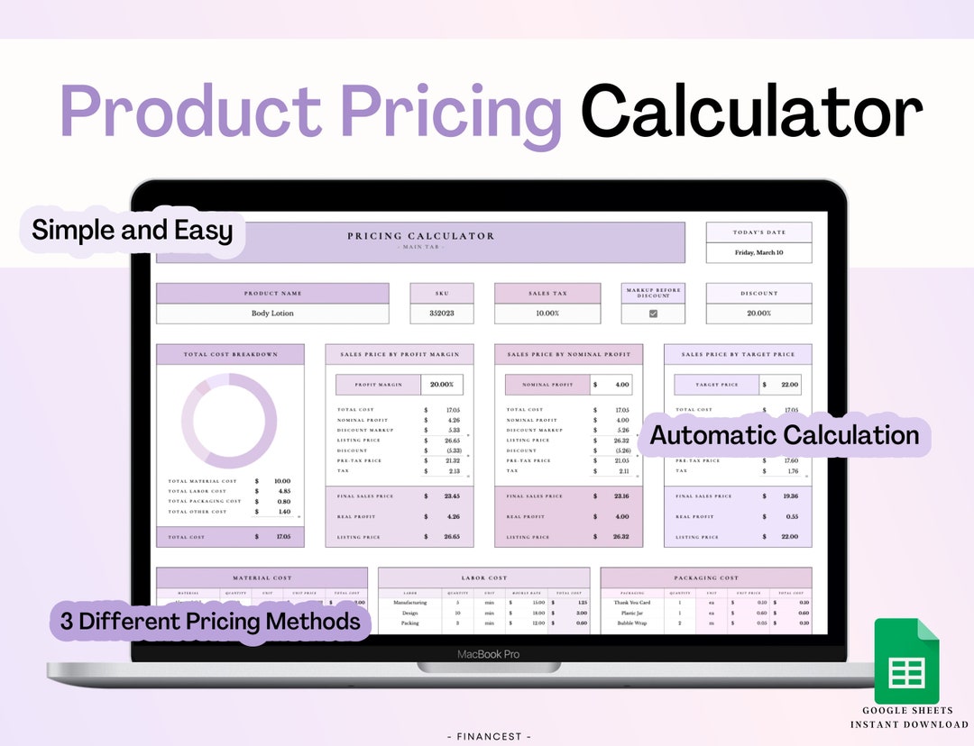 Purple Product Pricing Calculator, Pricing Template, Business Sheet ...