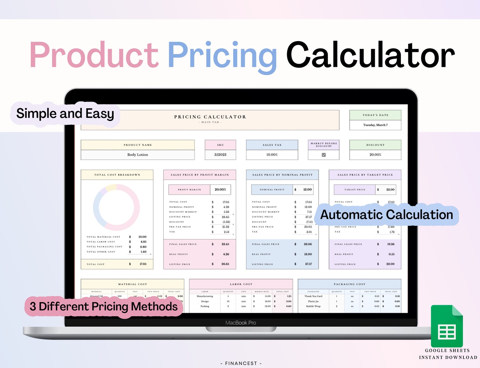 Product Pricing Calculator, Pricing Template, Business Spreadsheet, BEP ...