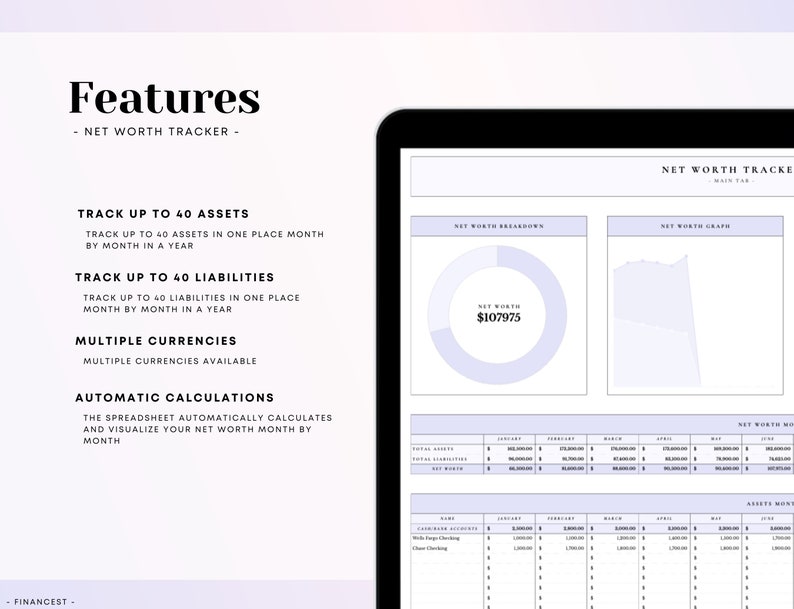 Purple Net Worth Tracker Spreadsheet for Google Sheets, Neutral Tracker ...