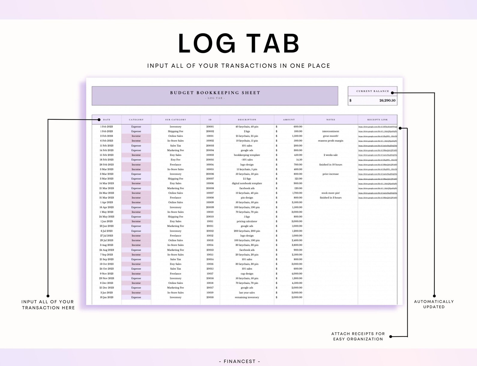 Easy Purple Ultimate Bookkeeping Sheet, All in One Bookkeeping ...