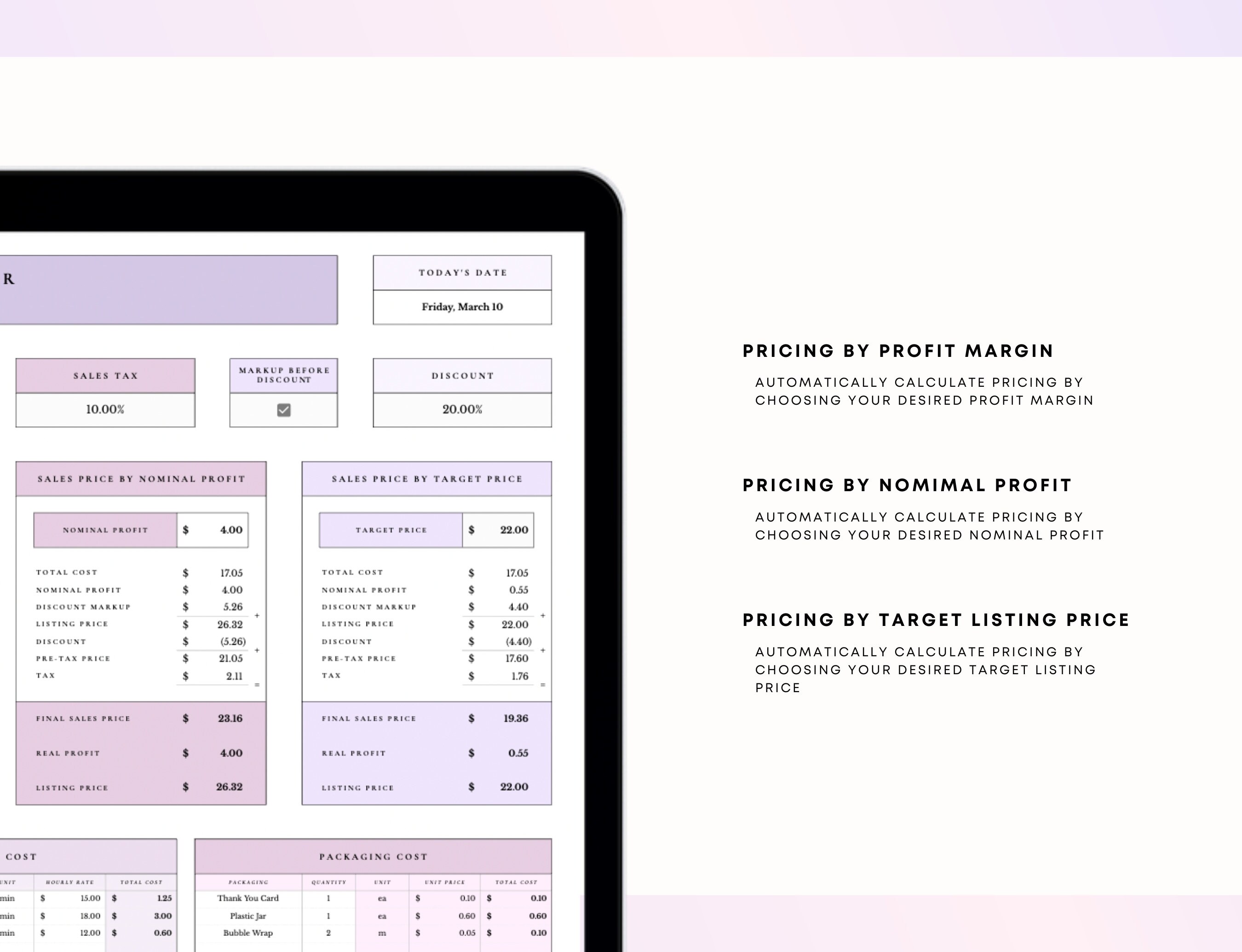 Purple Product Pricing Calculator, Pricing Template, Business Sheet ...