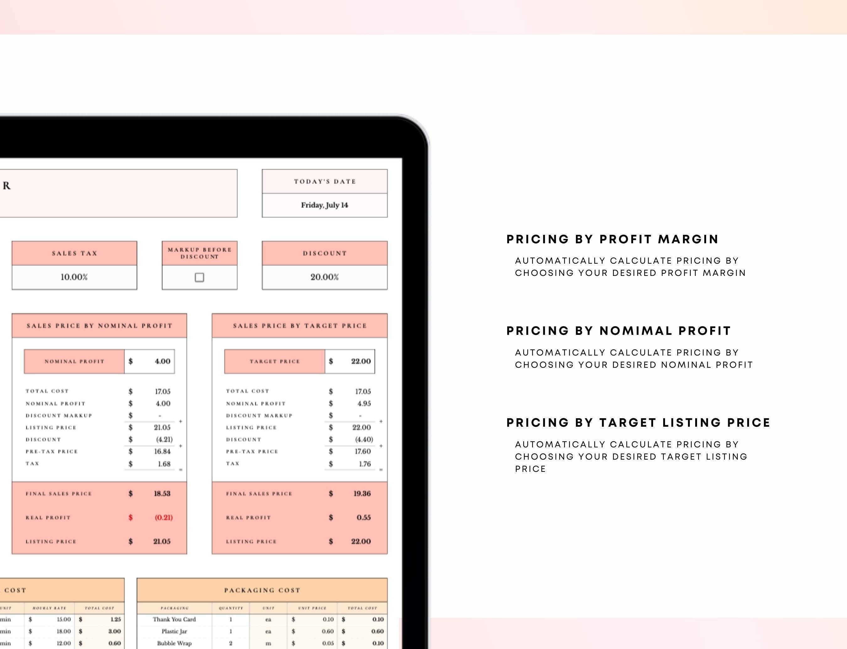 Sunshine Product Pricing Calculator, Pricing Template, Business ...