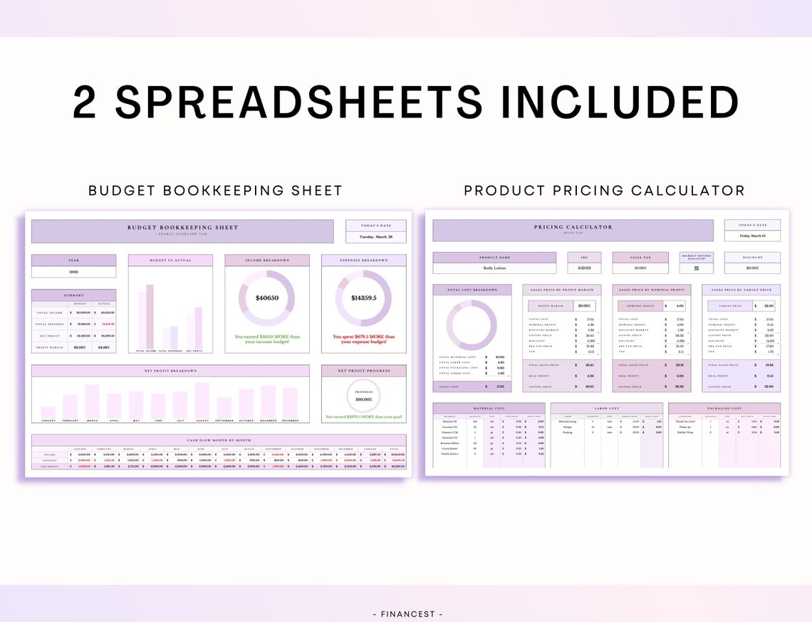 Purple Small Business Spreadsheet Bundle Easy Bookkeeping - Etsy
