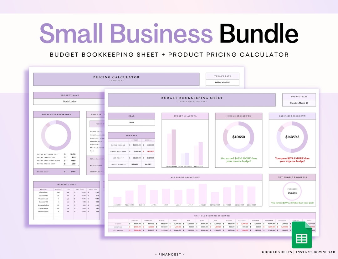 Purple Small Business Spreadsheet Bundle, Easy Bookkeeping, Product ...