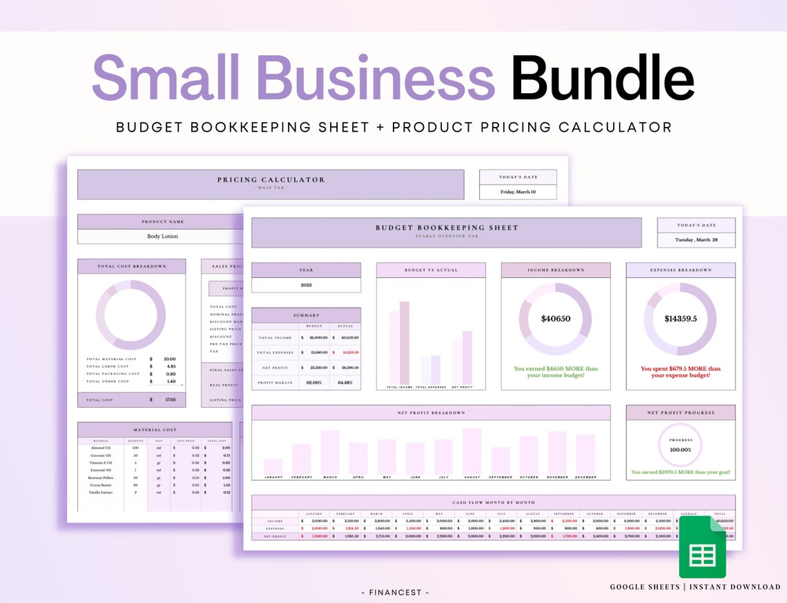 Purple Small Business Spreadsheet Bundle Easy Bookkeeping - Etsy