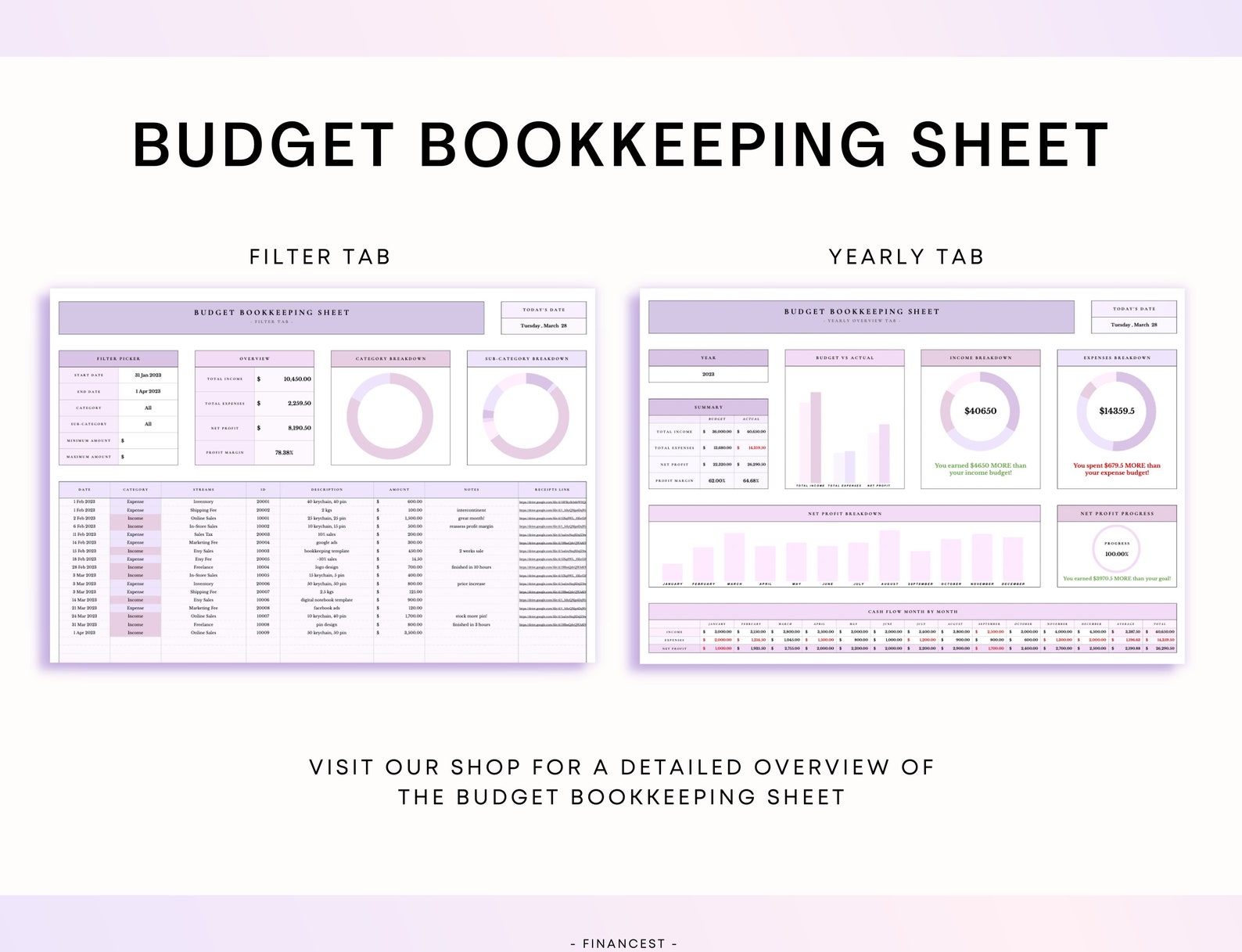 Purple Small Business Spreadsheet Bundle, Easy Bookkeeping, Product ...