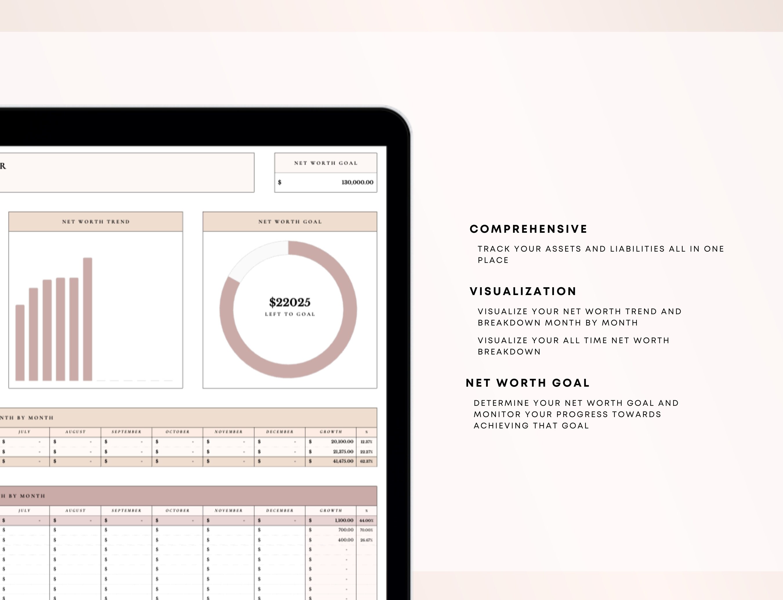 Net Worth Tracker Spreadsheet for Google Sheets, Brown Neutral Tracker ...