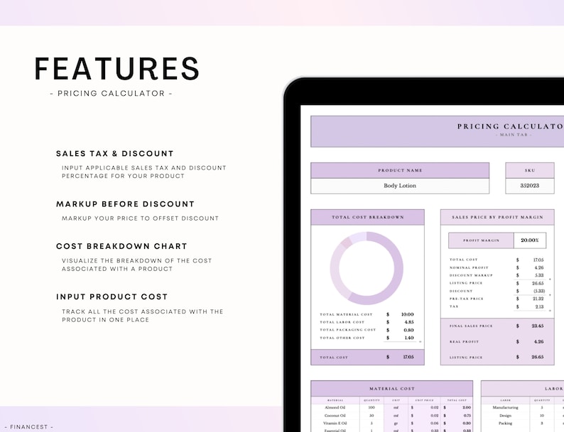 Purple Product Pricing Calculator, Pricing Template, Business Sheet ...