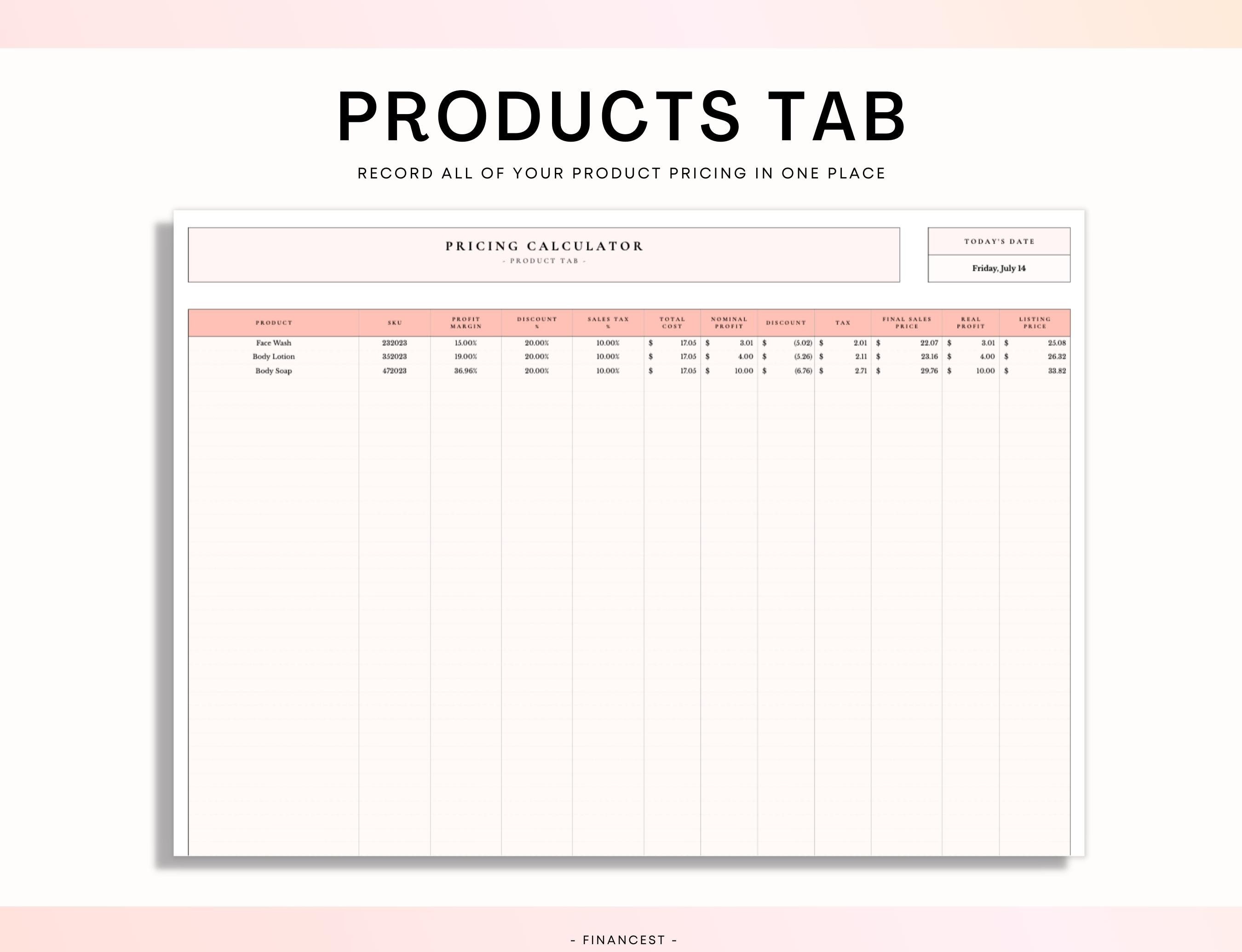 Sunshine Product Pricing Calculator, Pricing Template, Business ...