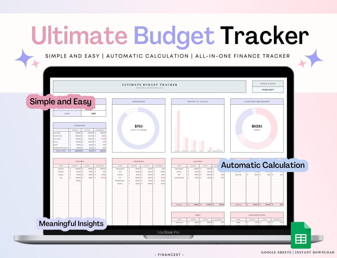 Pink Purple Monthly Budget Spreadsheet, Yearly Budget, Google Sheet ...