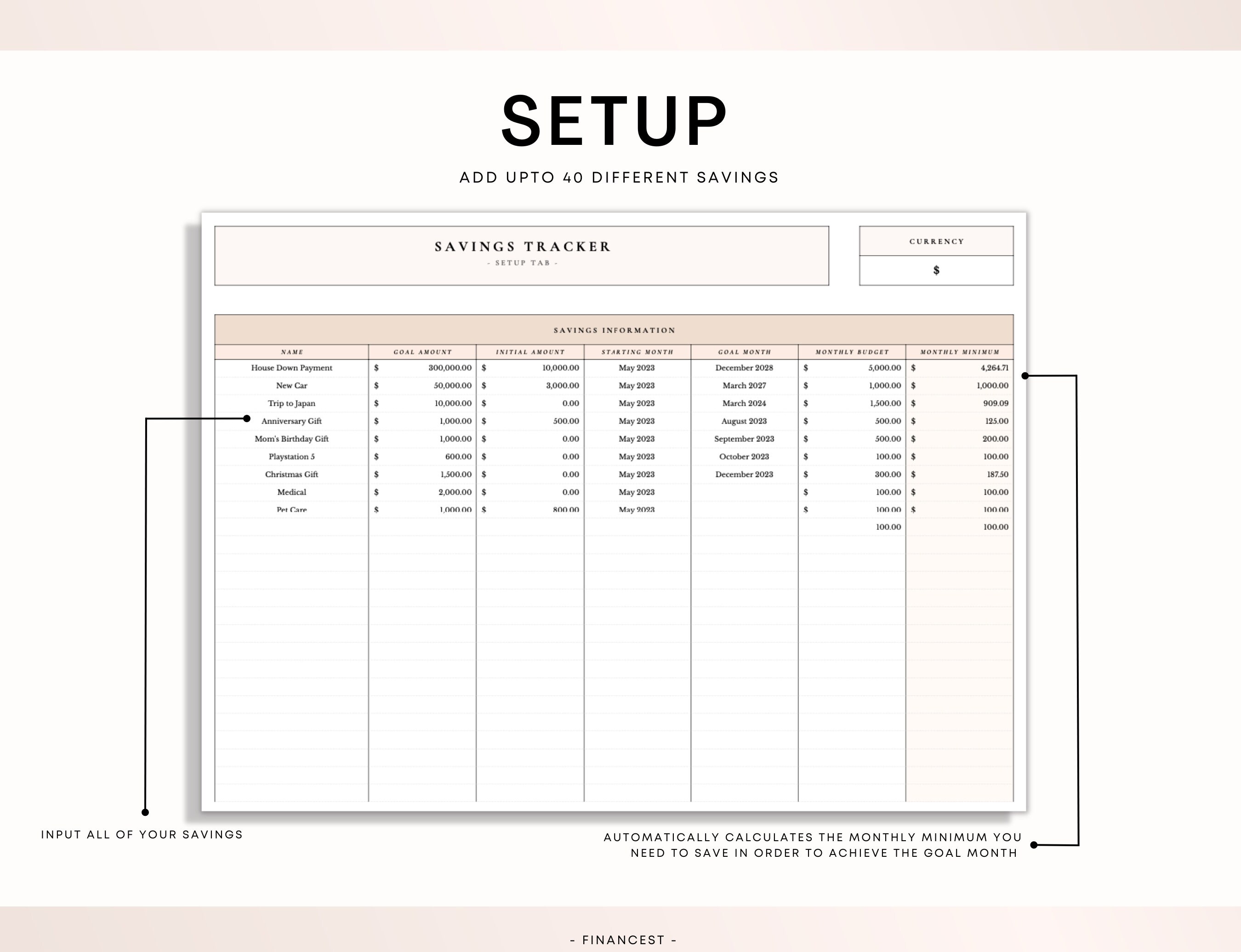 Brown Savings Tracker Sinking Funds Tracker Spreadsheet - Etsy
