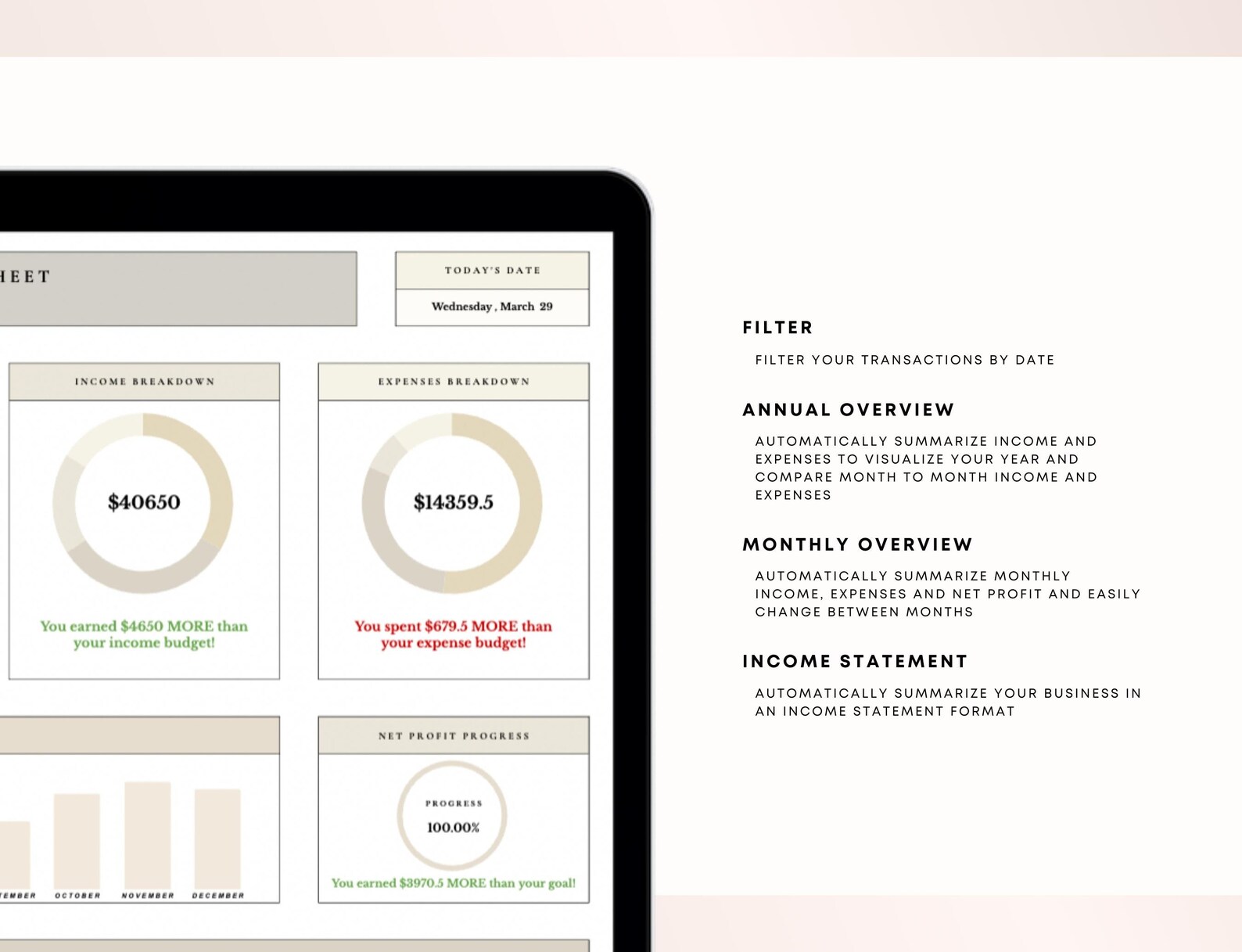 Easy Beige Ultimate Bookkeeping Sheet, All in One, Income & Expense ...