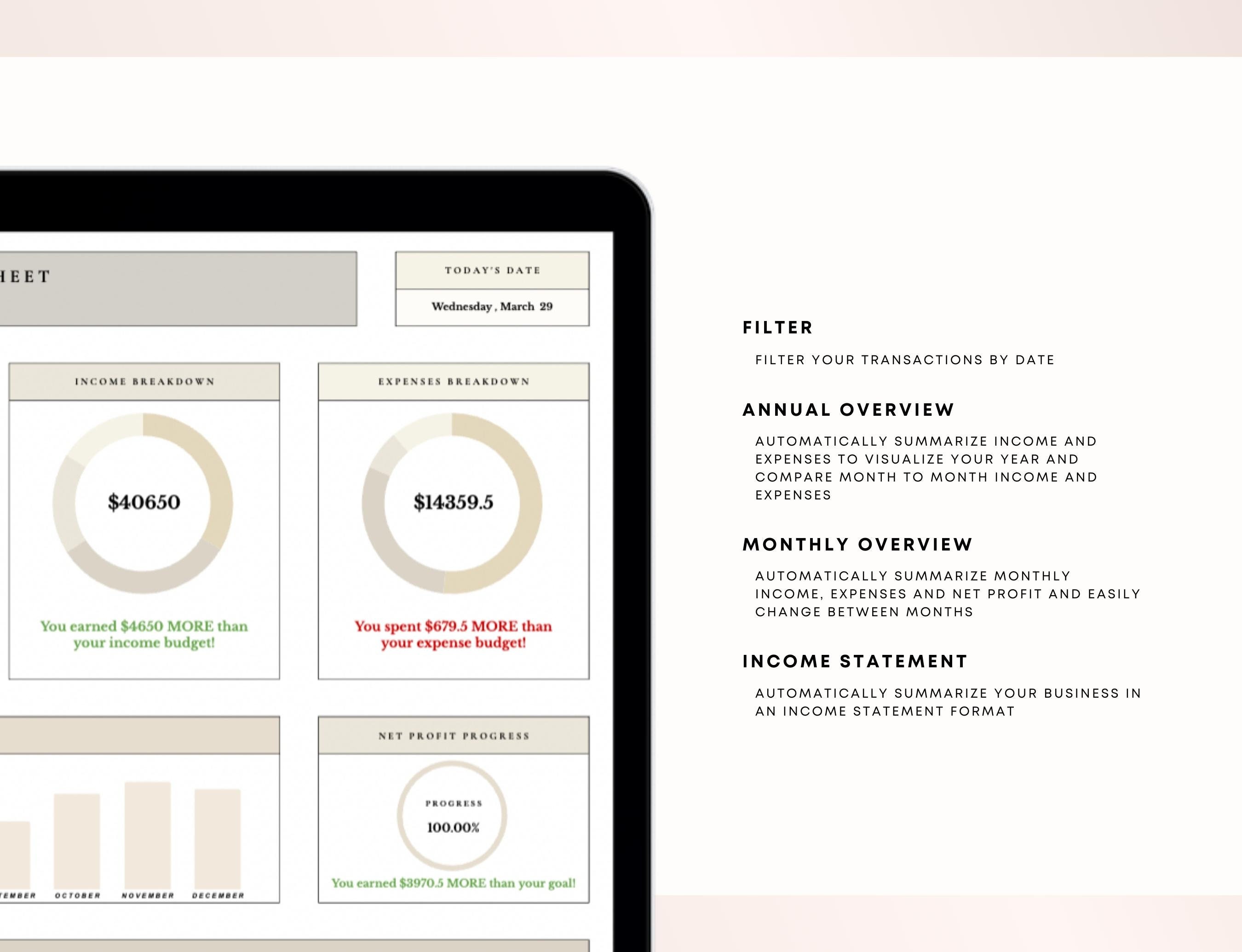 Easy Beige Ultimate Bookkeeping Sheet, All in One, Income & Expense ...