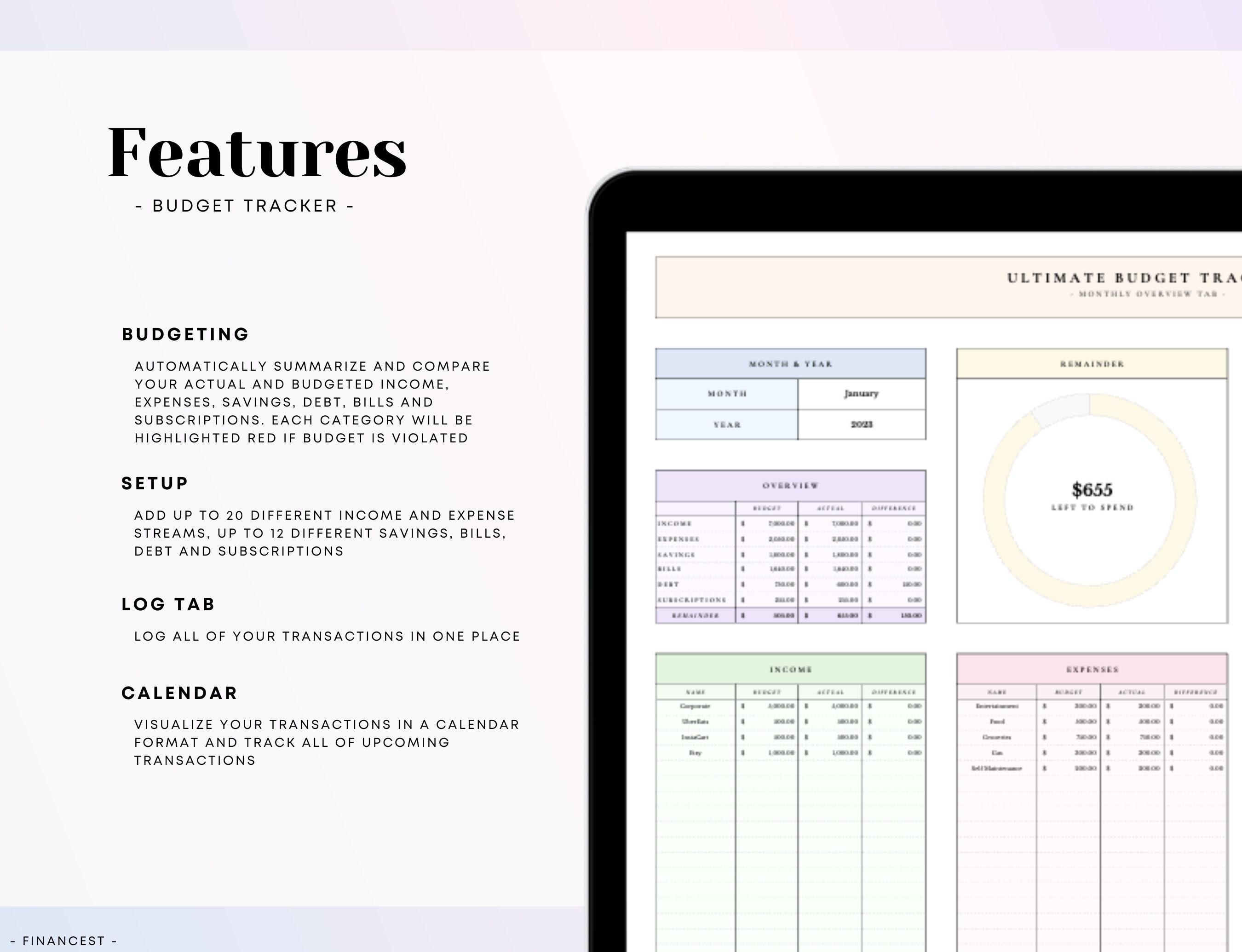 Pastel Monthly and Yearly Budget Spreadsheet for Google Sheets, Google ...