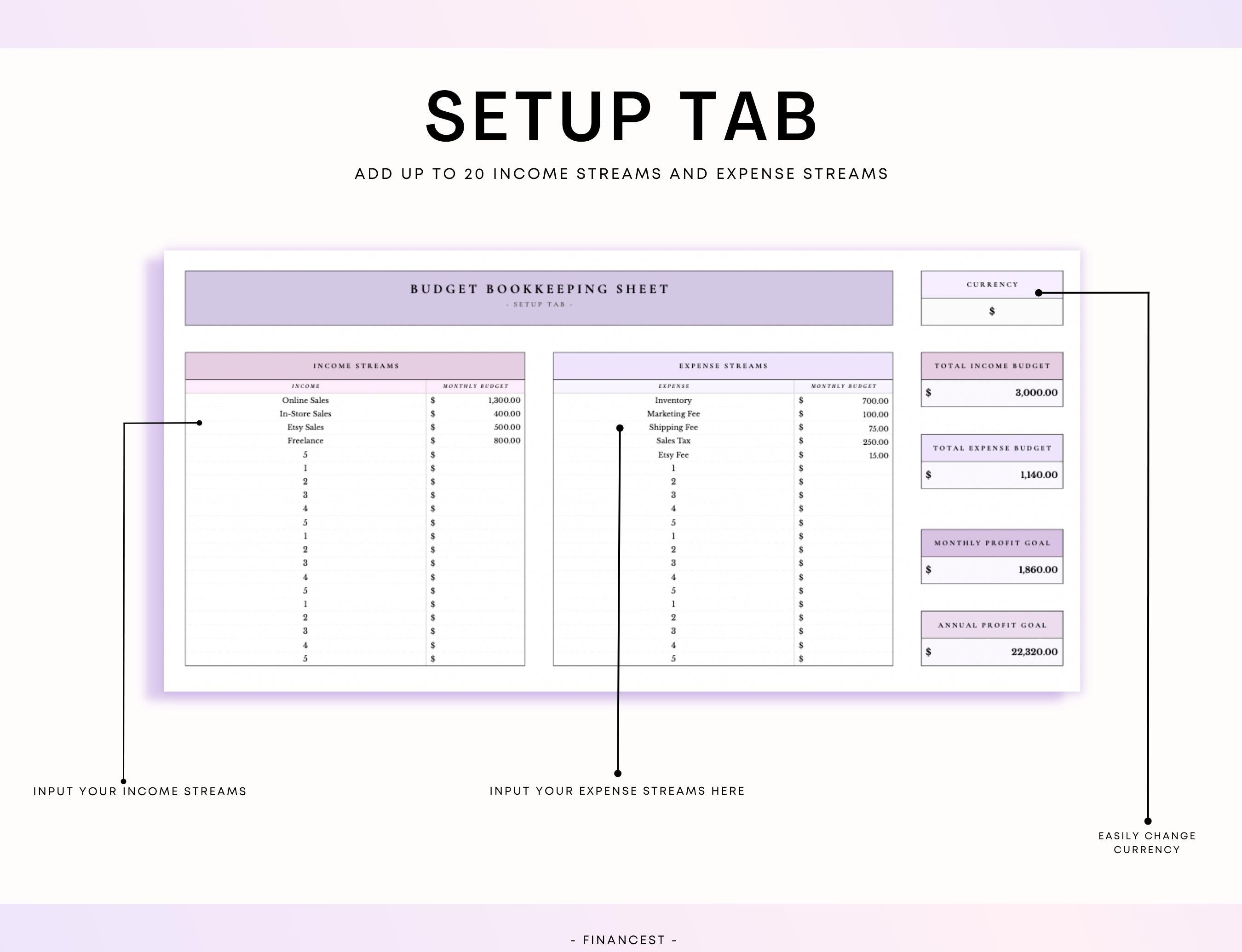 Easy Purple Ultimate Bookkeeping Sheet, All in One Bookkeeping ...