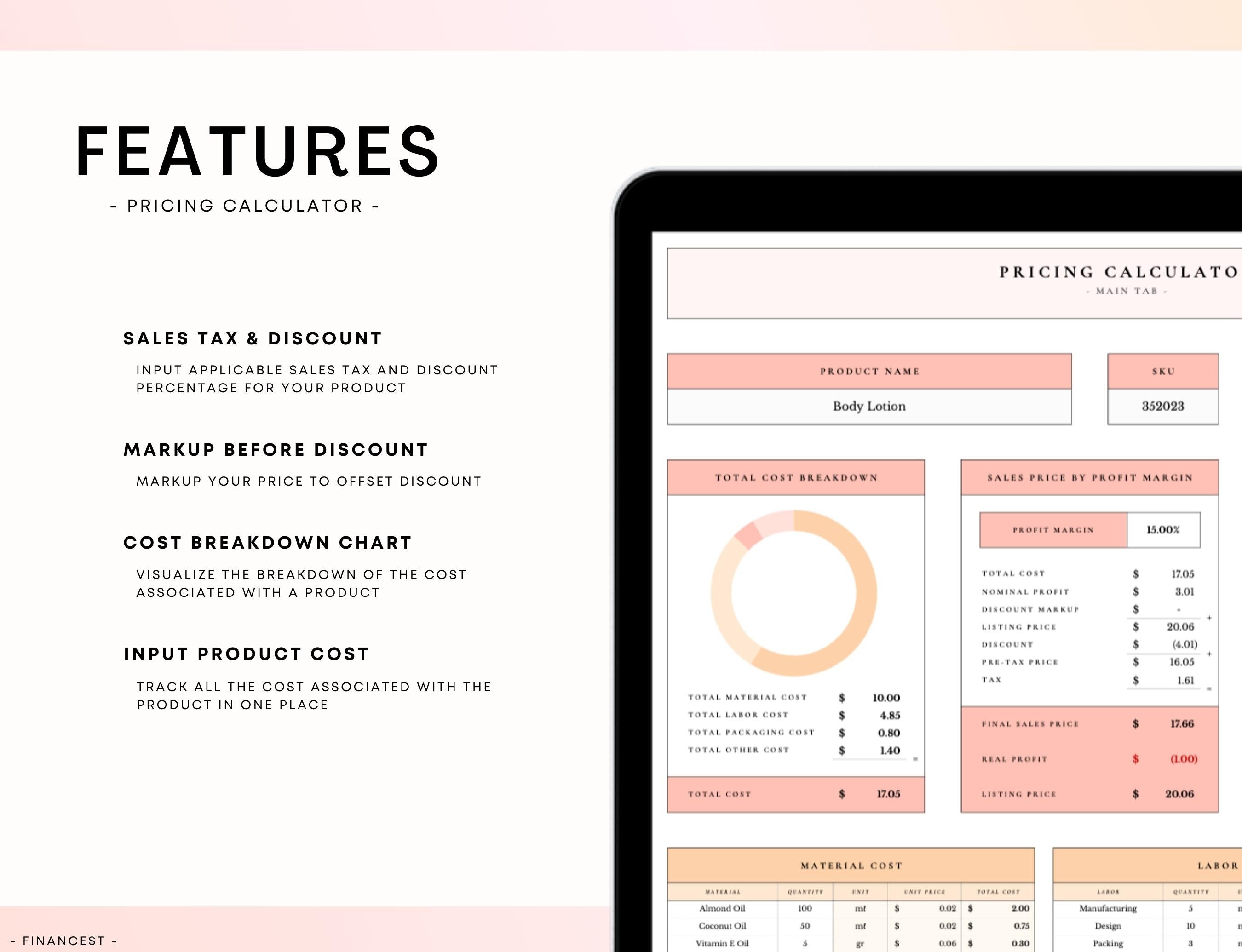 Sunshine Product Pricing Calculator, Pricing Template, Business ...