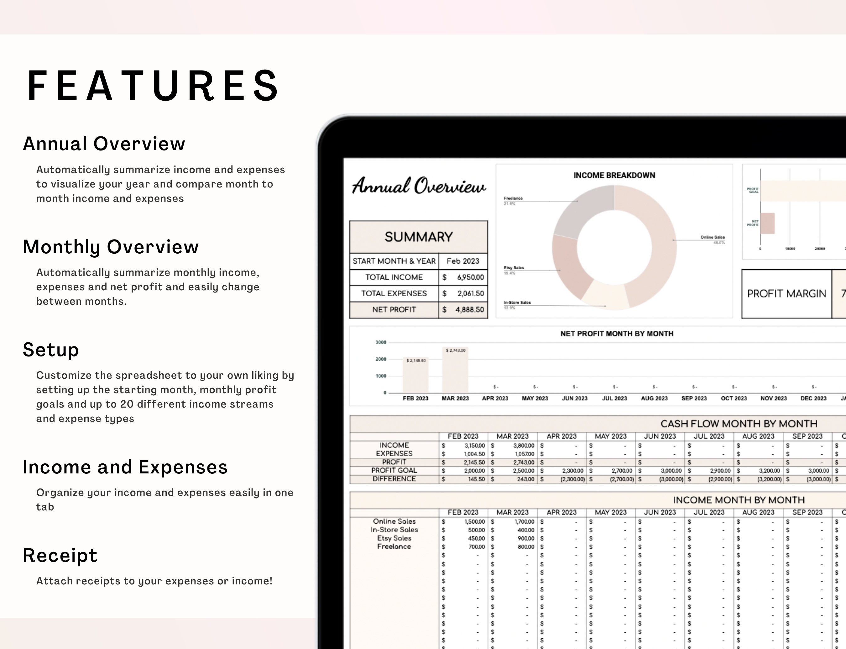 Easy Bookkeeping Template, Income Tracker, Expense Tracker, Business ...