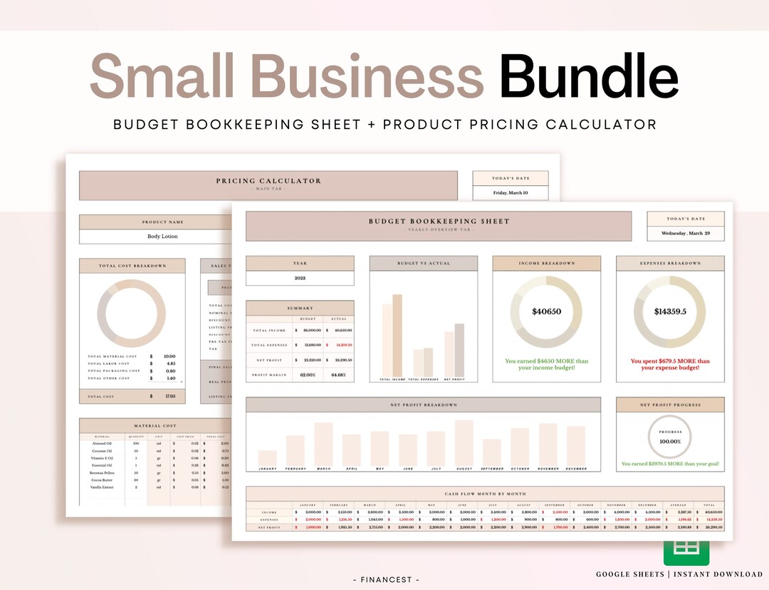 Brown Small Business Spreadsheet Bundle, Easy Bookkeeping, Product ...
