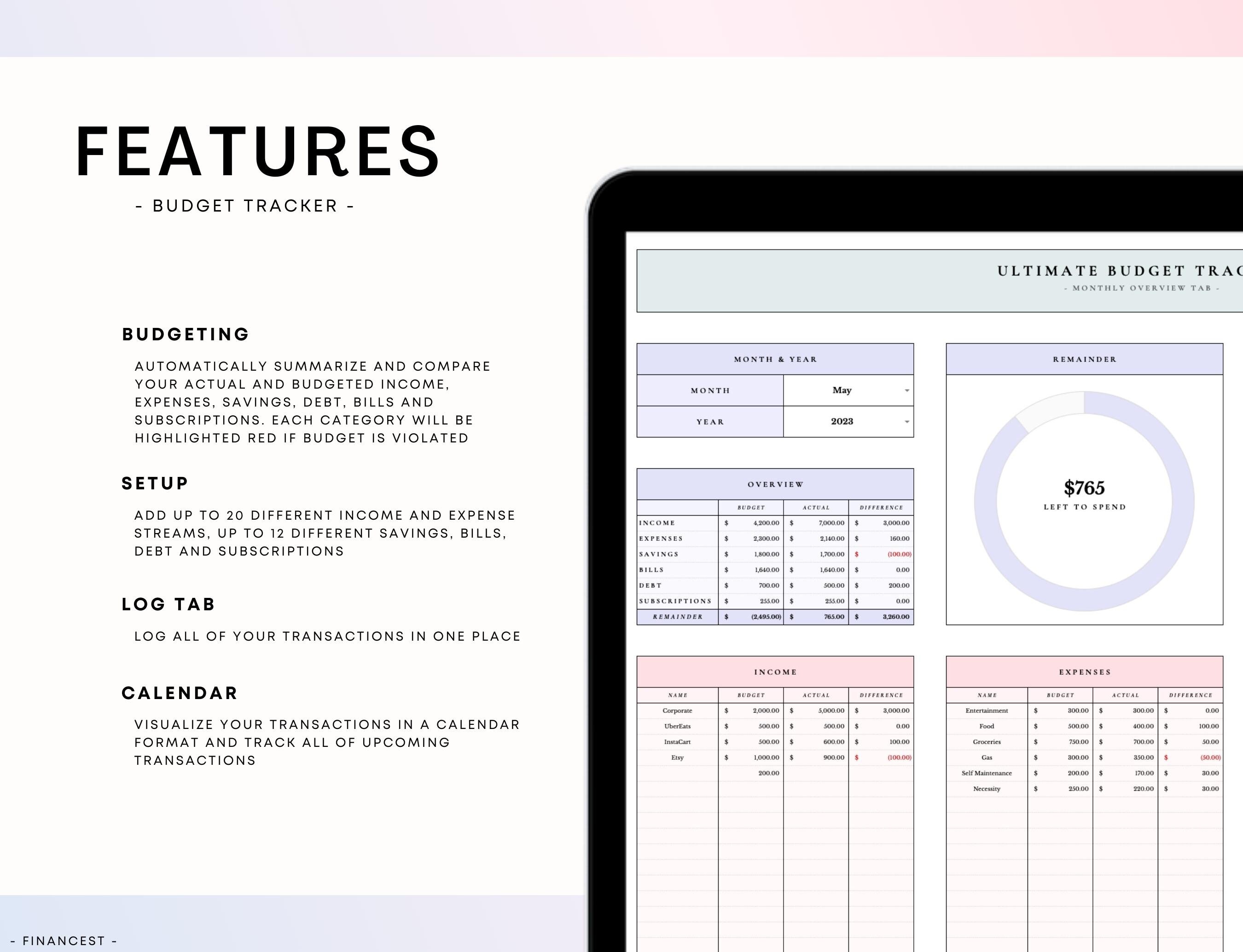 Pink Purple Monthly Budget Spreadsheet, Yearly Budget, Google Sheet ...