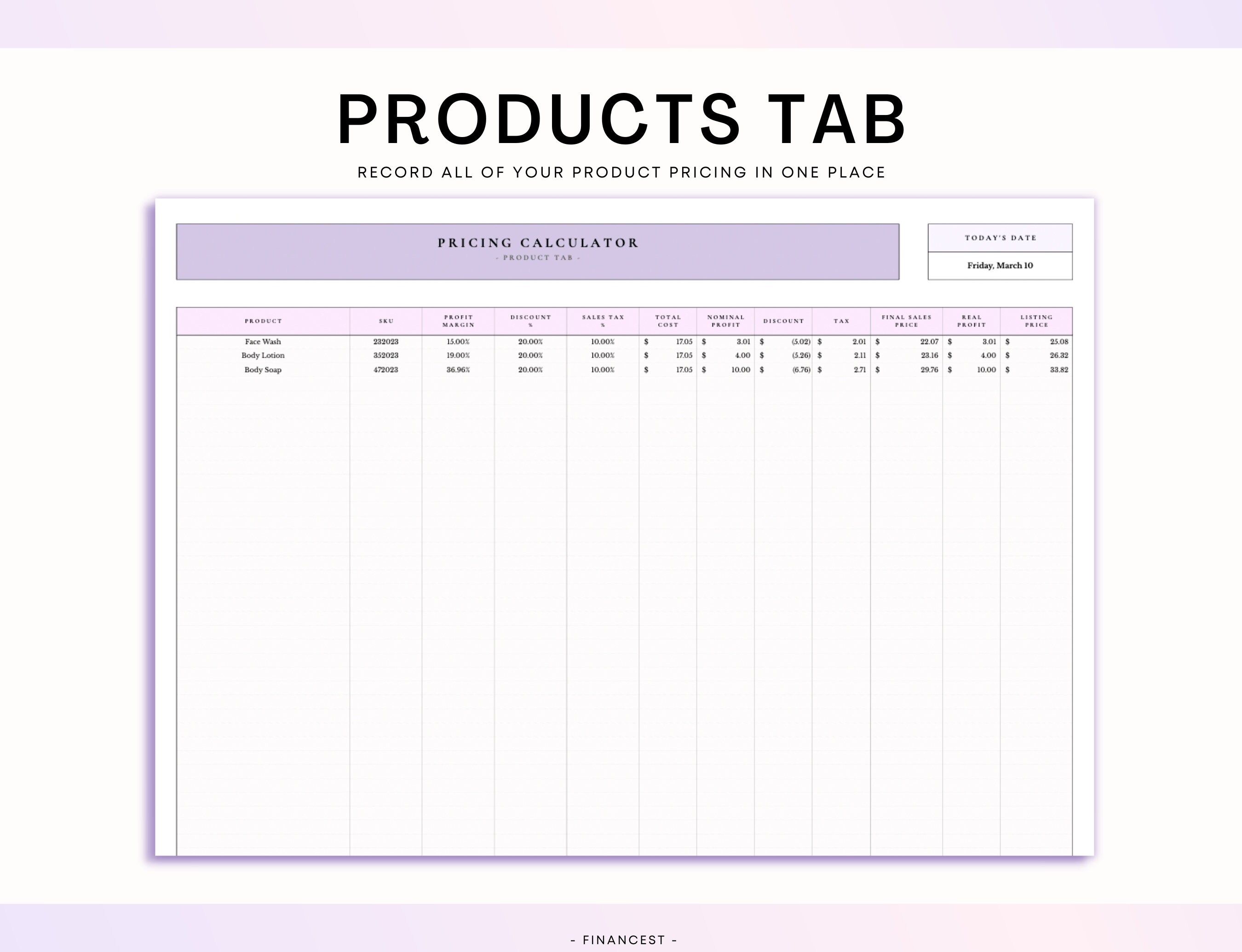 Purple Product Pricing Calculator, Pricing Template, Business Sheet ...