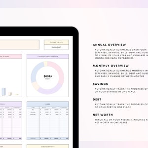 Pastel Monthly and Yearly Budget Spreadsheet for Google Sheets, Google ...