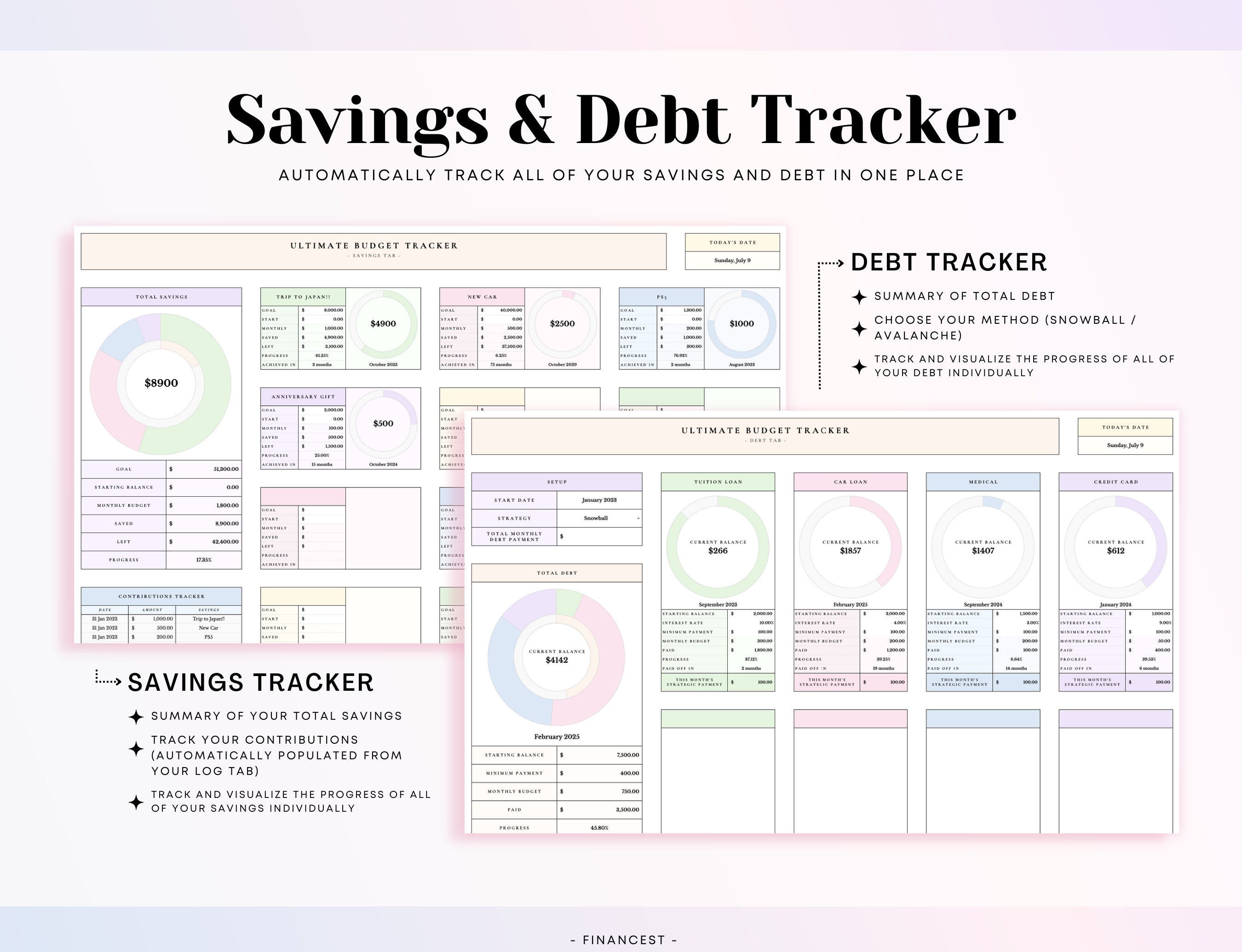 Pastel Monthly and Yearly Budget Spreadsheet for Google Sheets, Google ...