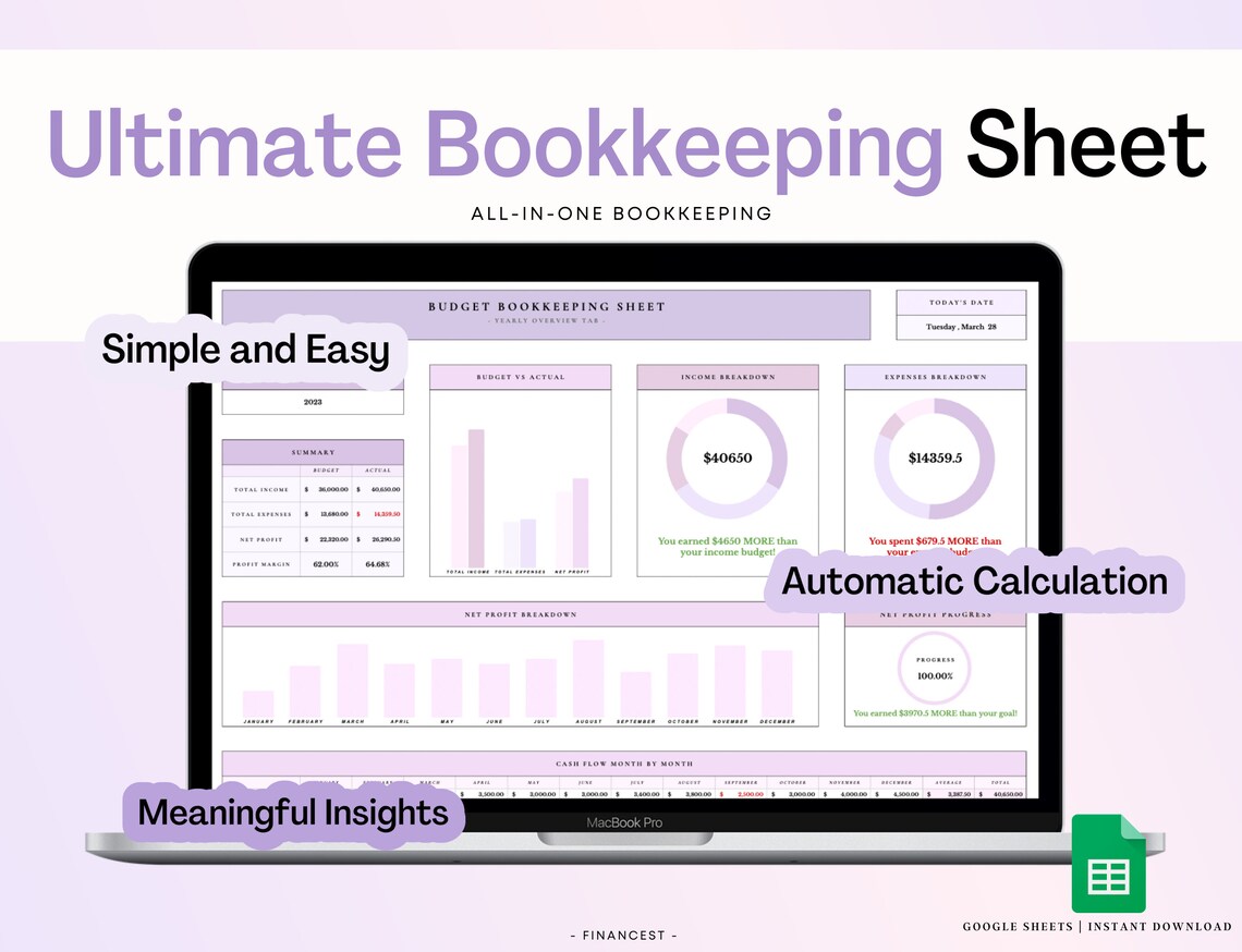 Easy Purple Ultimate Bookkeeping Sheet, All in One Bookkeeping ...