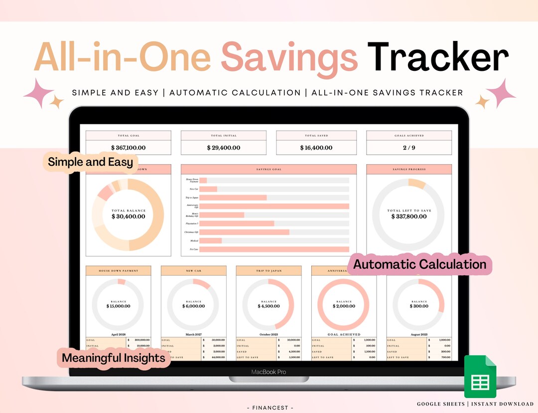 Sunshine Theme Savings Tracker, Sinking Funds Tracker Spreadsheet ...