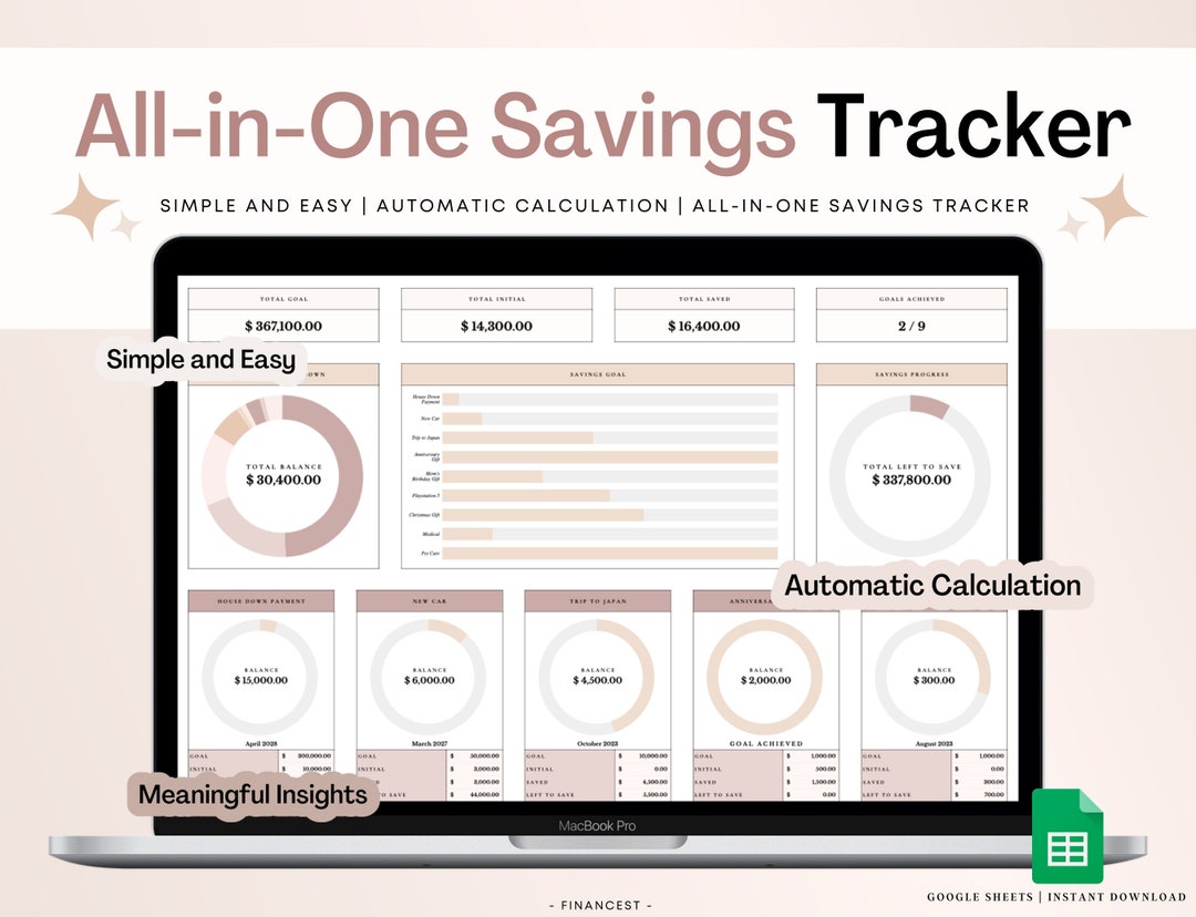 Brown Savings Tracker, Sinking Funds Tracker Spreadsheet, Savings ...