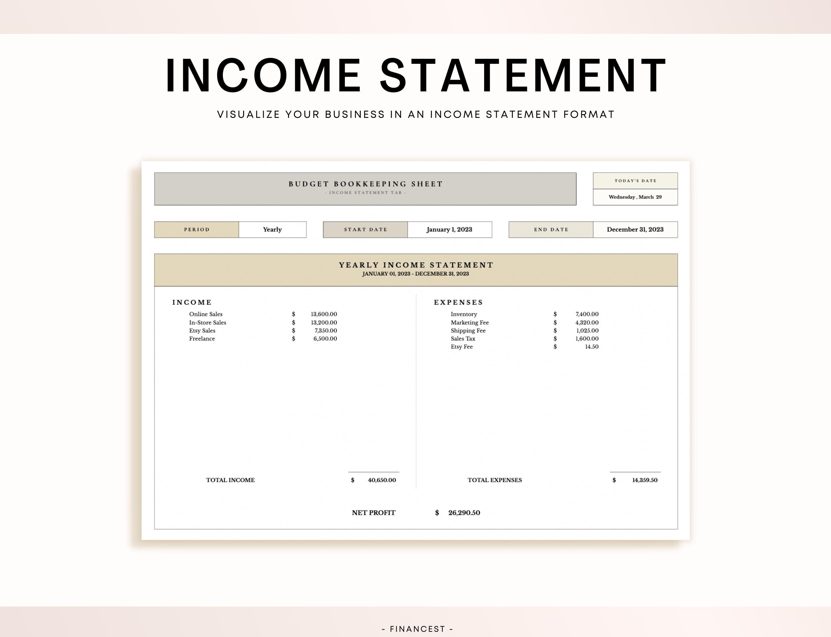 Easy Beige Ultimate Bookkeeping Sheet, All in One, Income & Expense ...