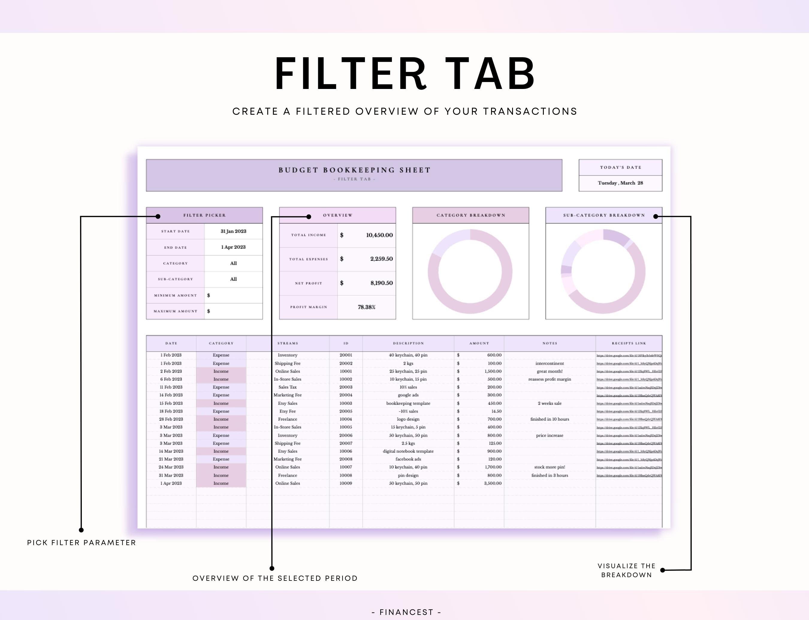 Easy Purple Ultimate Bookkeeping Sheet, All in One Bookkeeping ...