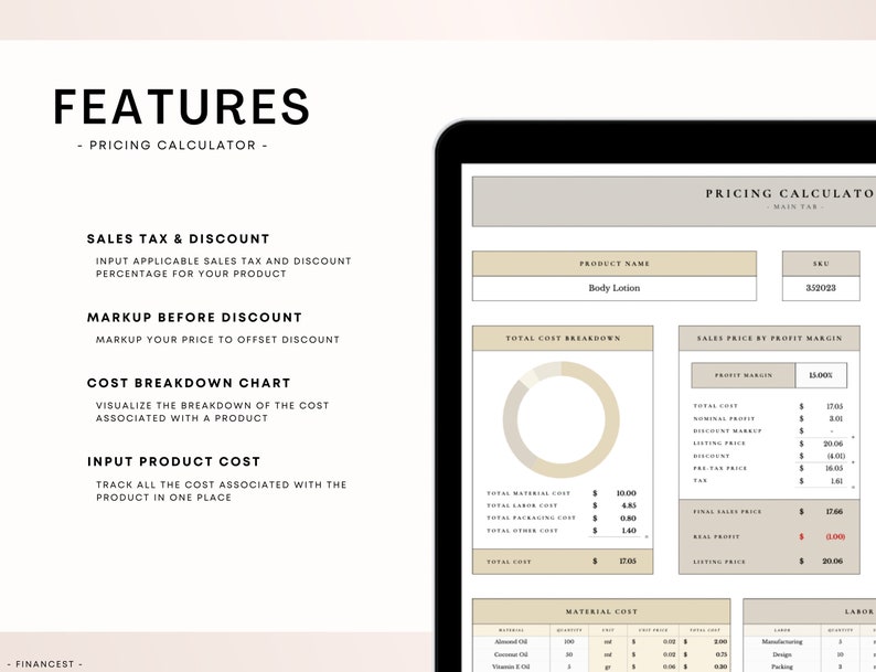 Product Pricing Calculator, Pricing Template, Business Spreadsheet, BEP ...