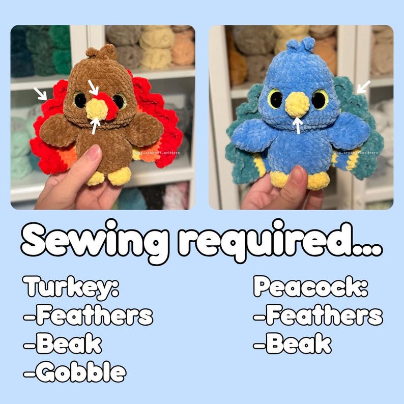 Low-sew Crochet Pattern: Tate the Turkey/page the Peacock (english) - Etsy
