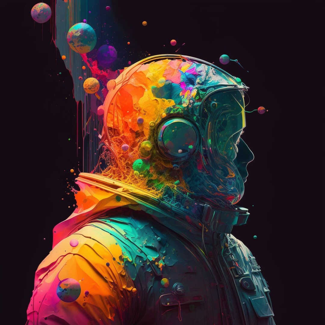 Space Astronaut Vibrant Colorful Space Neon Art Astronaut in Space ...