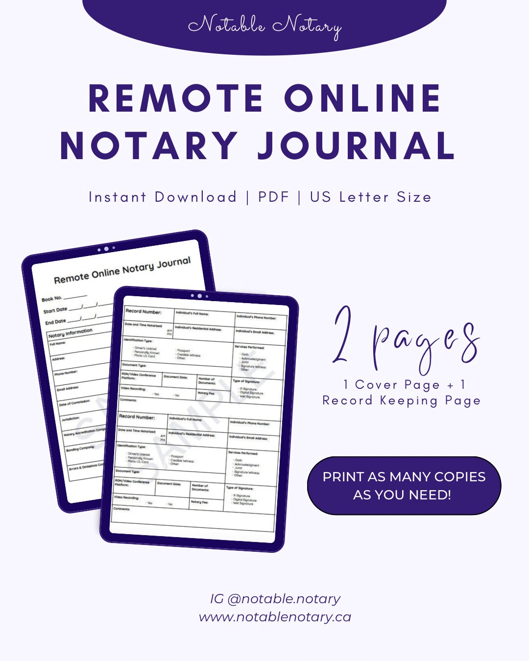 Instant Download Notary Journal | Remote Online Notary Log | PDF ...