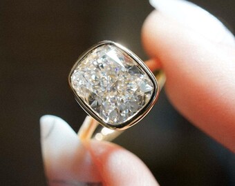 Bezel 4.16 Ct Cushion Cut Moissanite Engagement Ring, Cushion Cut Ring ...