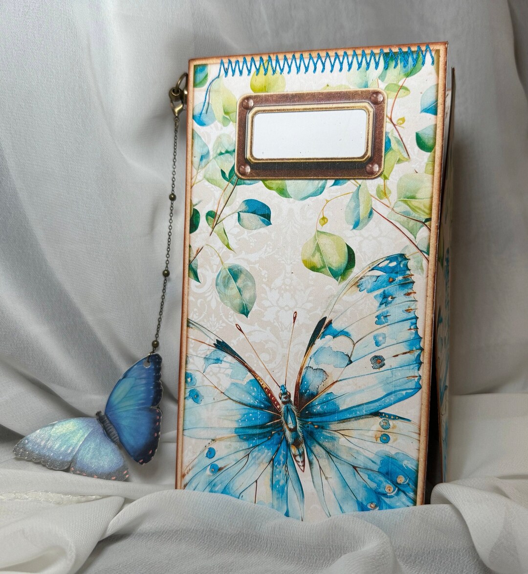 Handmade Blue Butterfly Travel Journal, Folio, Pocketbook, Keepsake ...