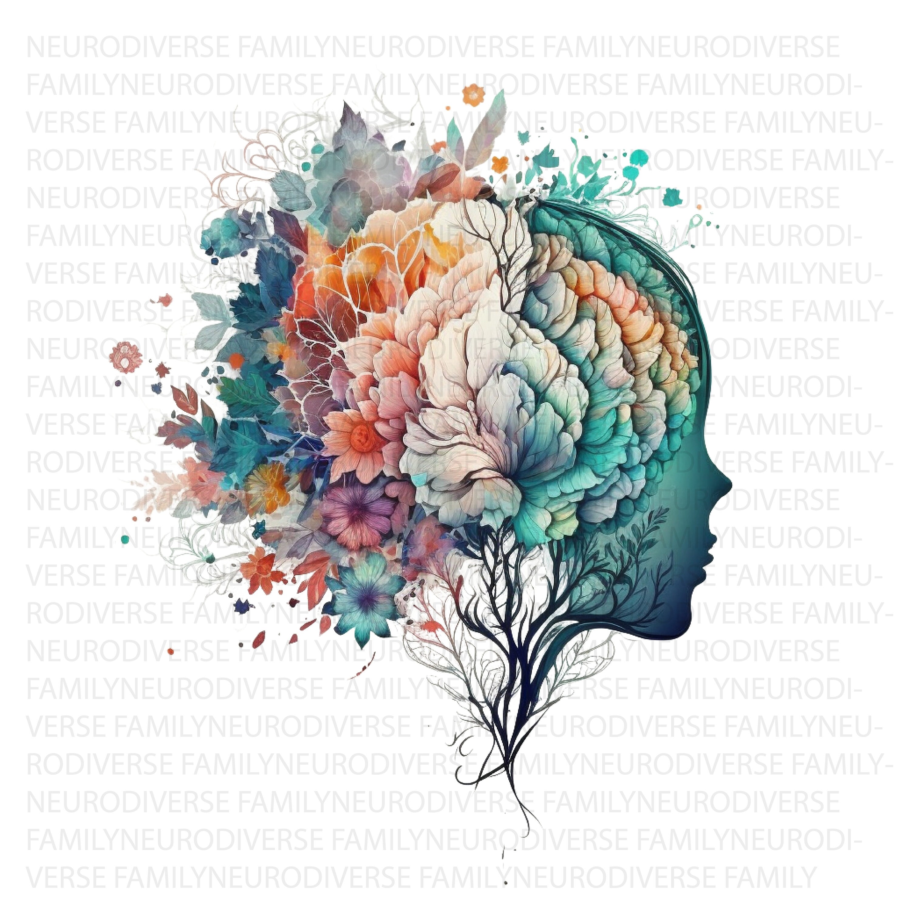Neuro Flowers Rainbow Brain Autism Art Inclusion Digital - Etsy