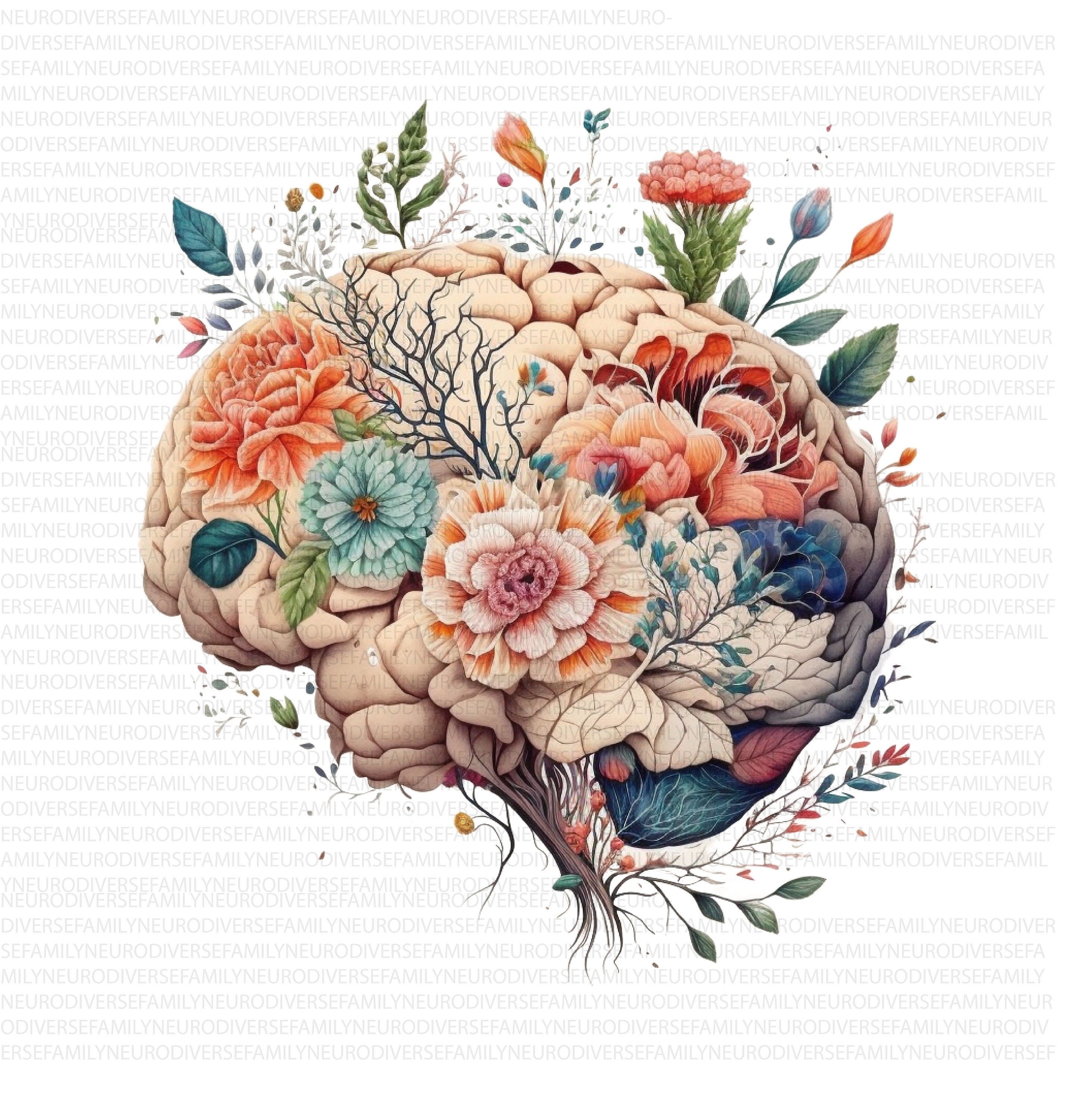 Neuro Flowers, Rainbow Brain, Autism Art, Inclusion Digital Download ...