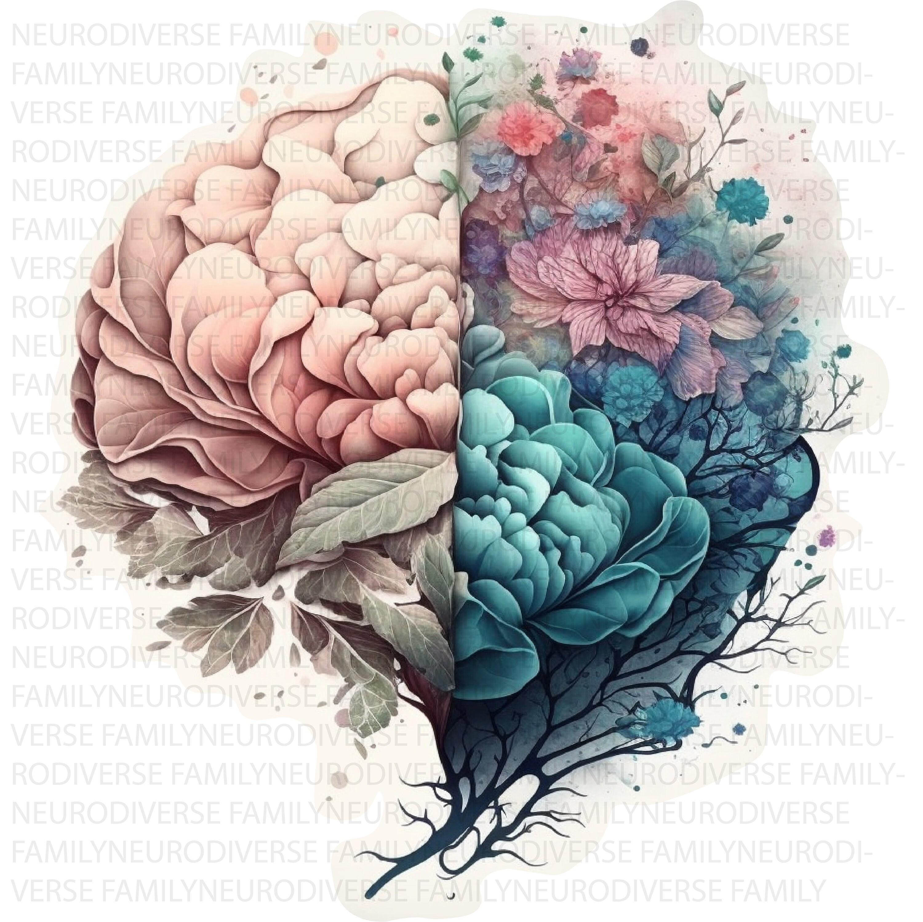 Neuro Flowers Rainbow Brain Autism Art Inclusion Digital - Etsy