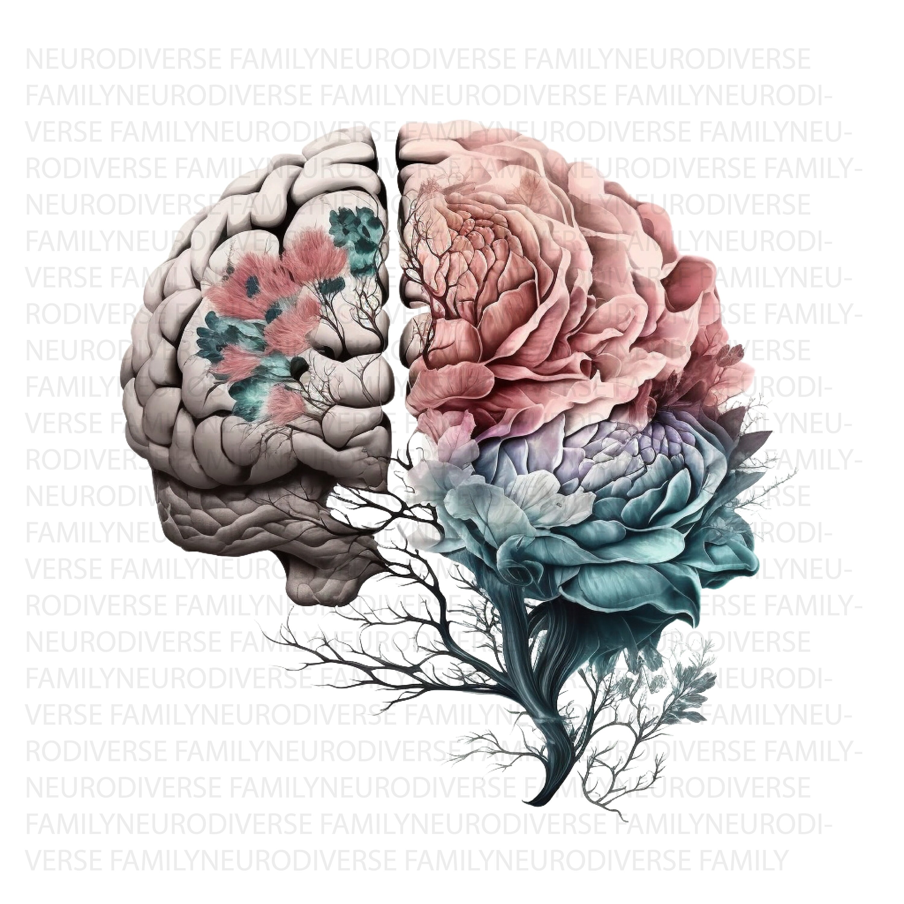 Neuro Flowers, Rainbow Brain, Autism Art, Inclusion Digital Download ...