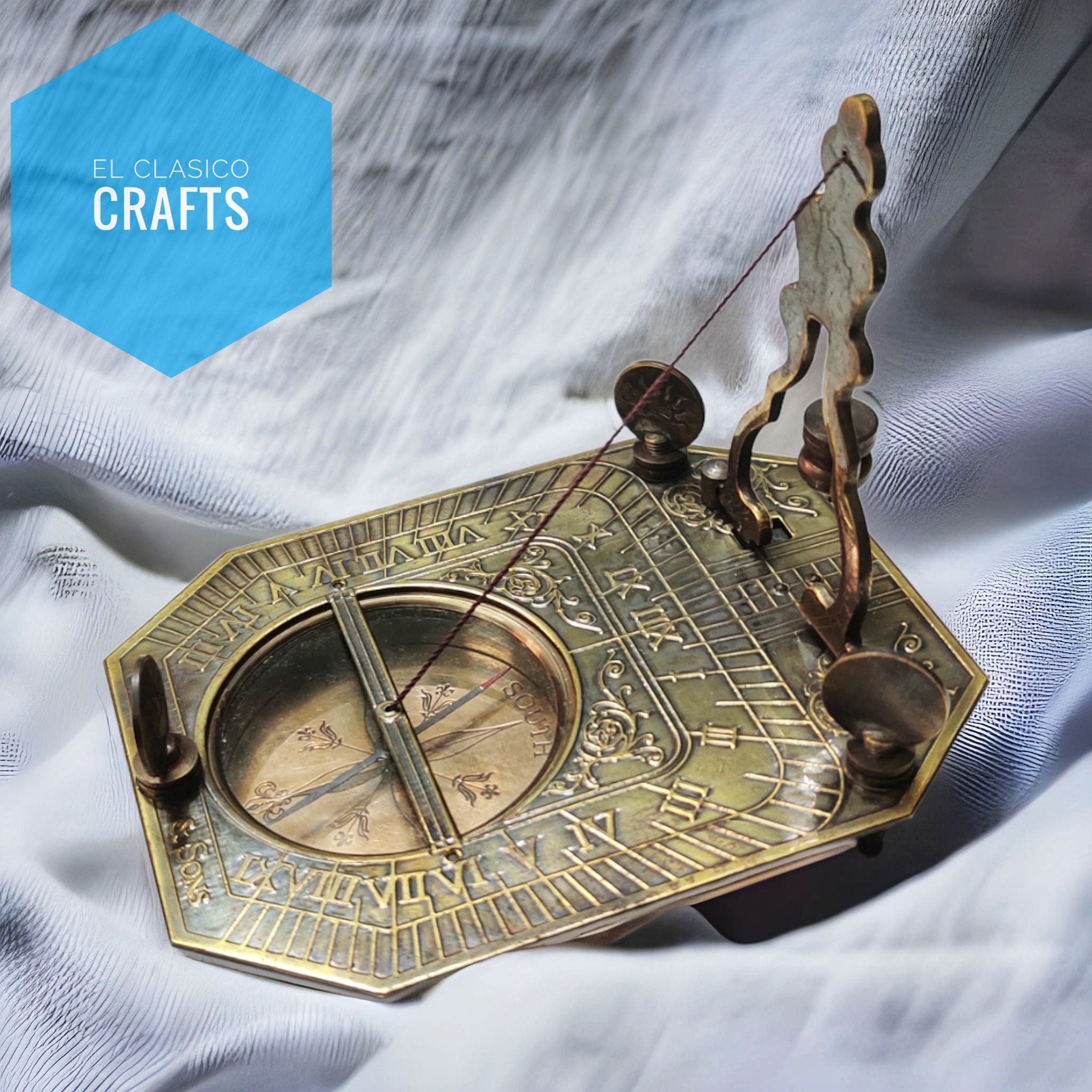 4" Pendulum Sundial Compass Vintage Brass Antique Finish With Wooden ...