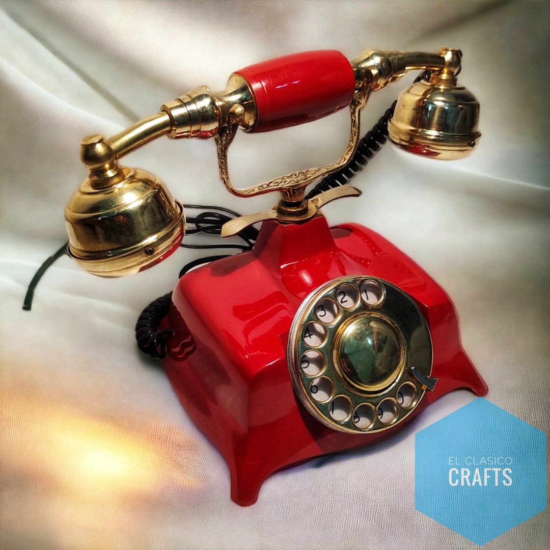 Nautical Engraved Brass Red & Golden Vintage Rotary Phone Old Fashioned ...
