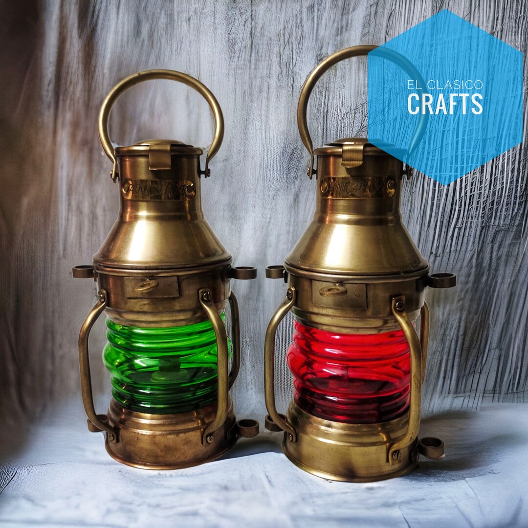 Set of 2 Nautical Maritime Anchor Ship Lantern Vintage Boat Oil Lamp ...