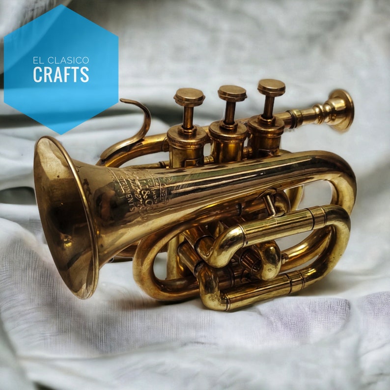 Vintage Antique Brass Trumpet Pocket Bugle Horn 3 Valve Mouthpiece Best ...