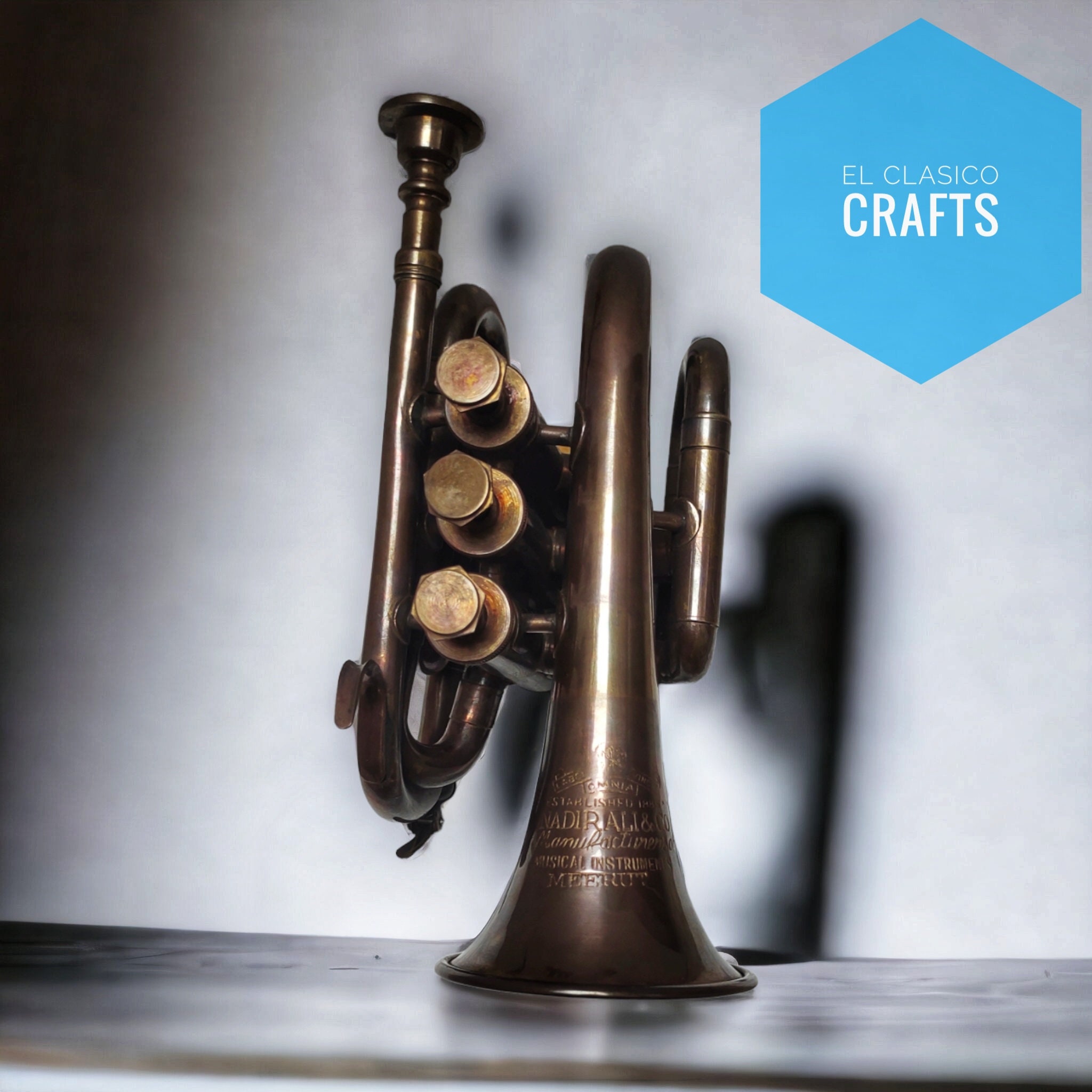 Vintage Bronze Antique Brass Trumpet Pocket Bugle Horn 3 Valve ...